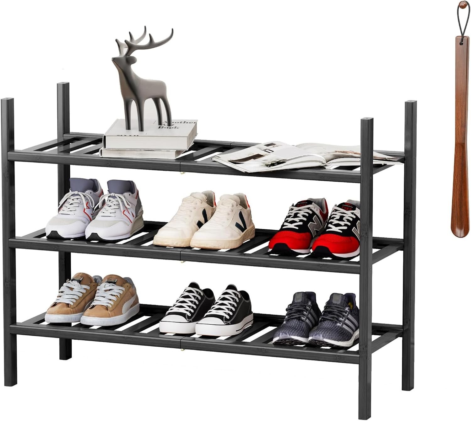 VYIHBO 4 Tier Shoe Rack for Front Door Entrance with Shoe Horn ...