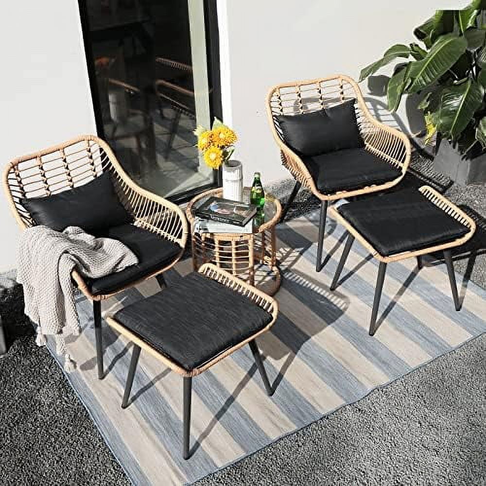 VYIHBO 5 Piece Outdoor Wicker with Ottomans Patio Rattan Conversation ...