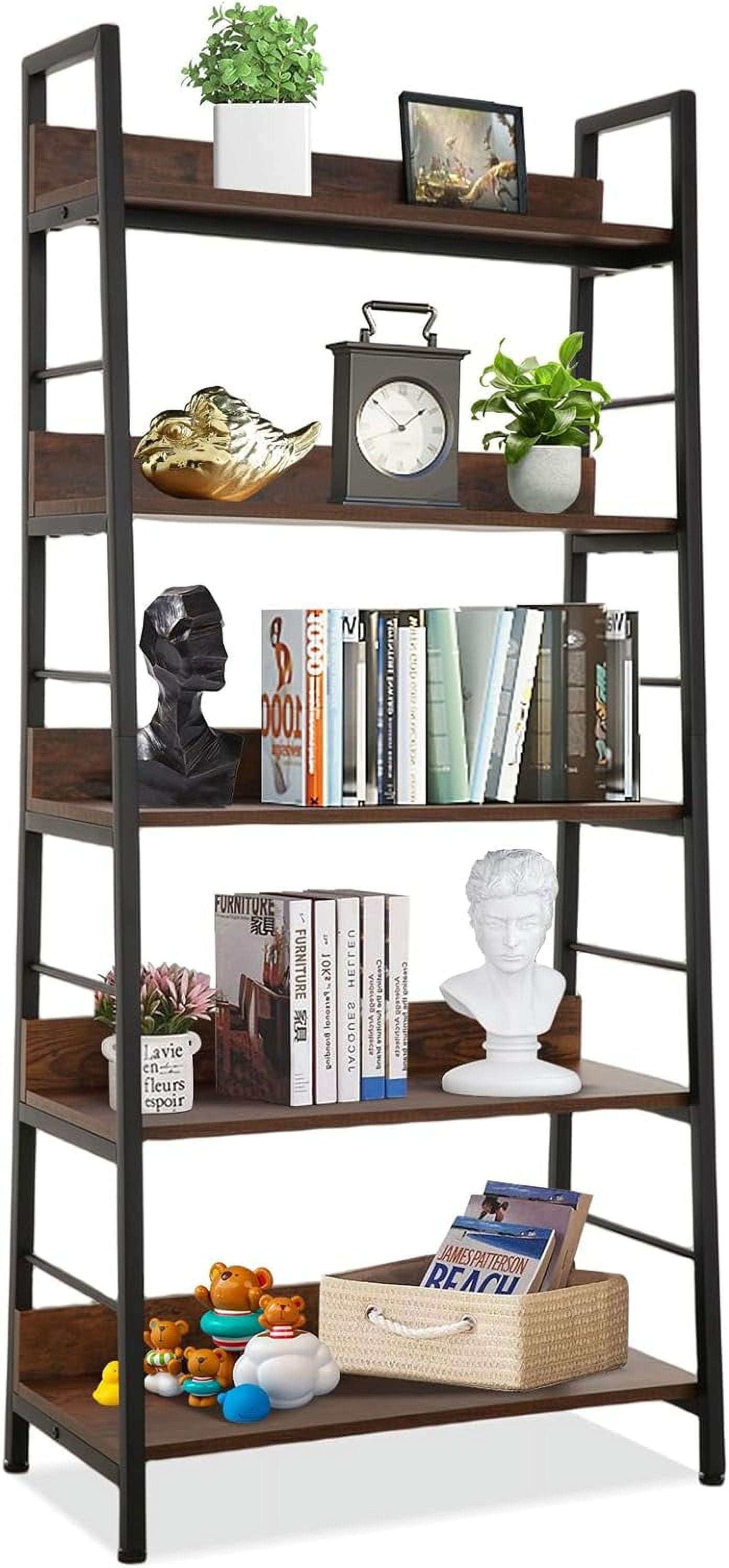 VYIHBO 5 Shelf Ladder Bookcase Black Bookshelf Standing Shelf for ...