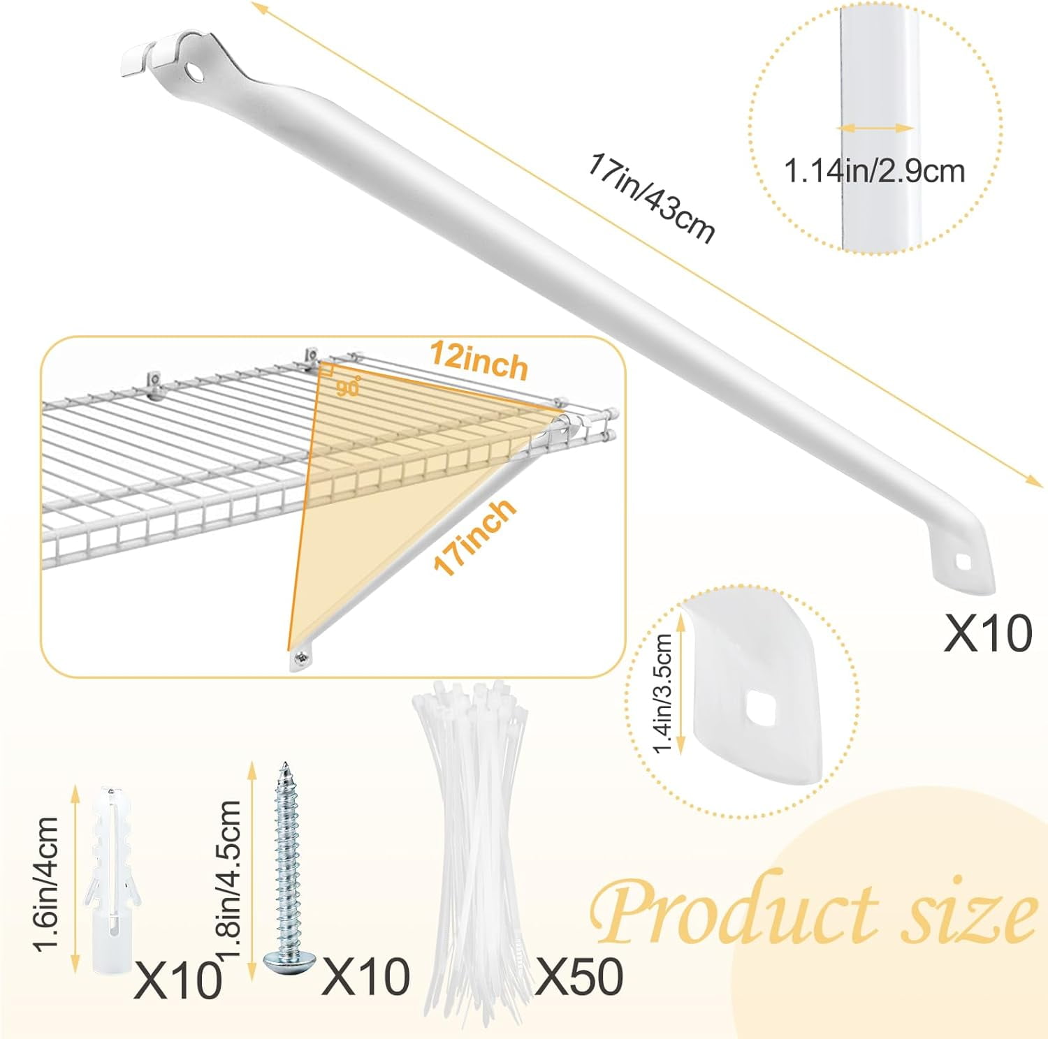 VYIHBO 6 Pack 12 Inch Wire Shelf Set Metal White Closet Support Bracket ...