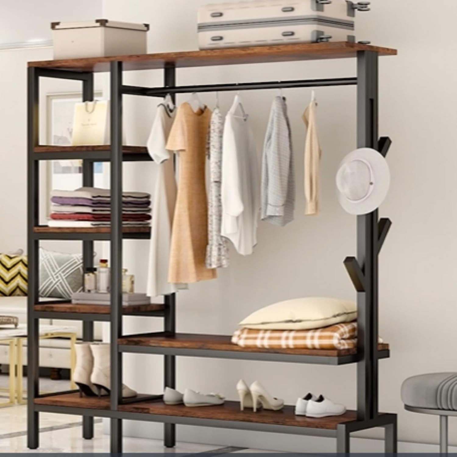 VYIHBO 650lbs Capacity Heavy Duty Clothing Rack with Shelves ...