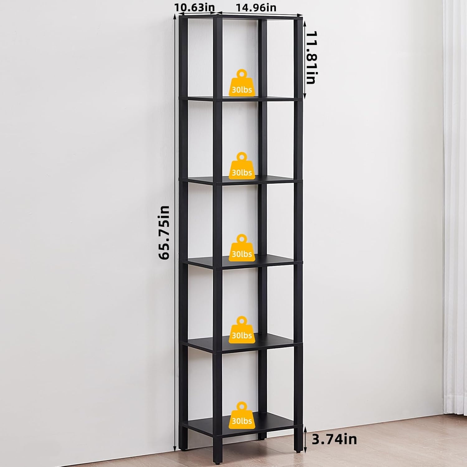 VYIHBO 66in Tall Bookshelf 6-Tier Small Narrow Bookcase Skinny Book ...