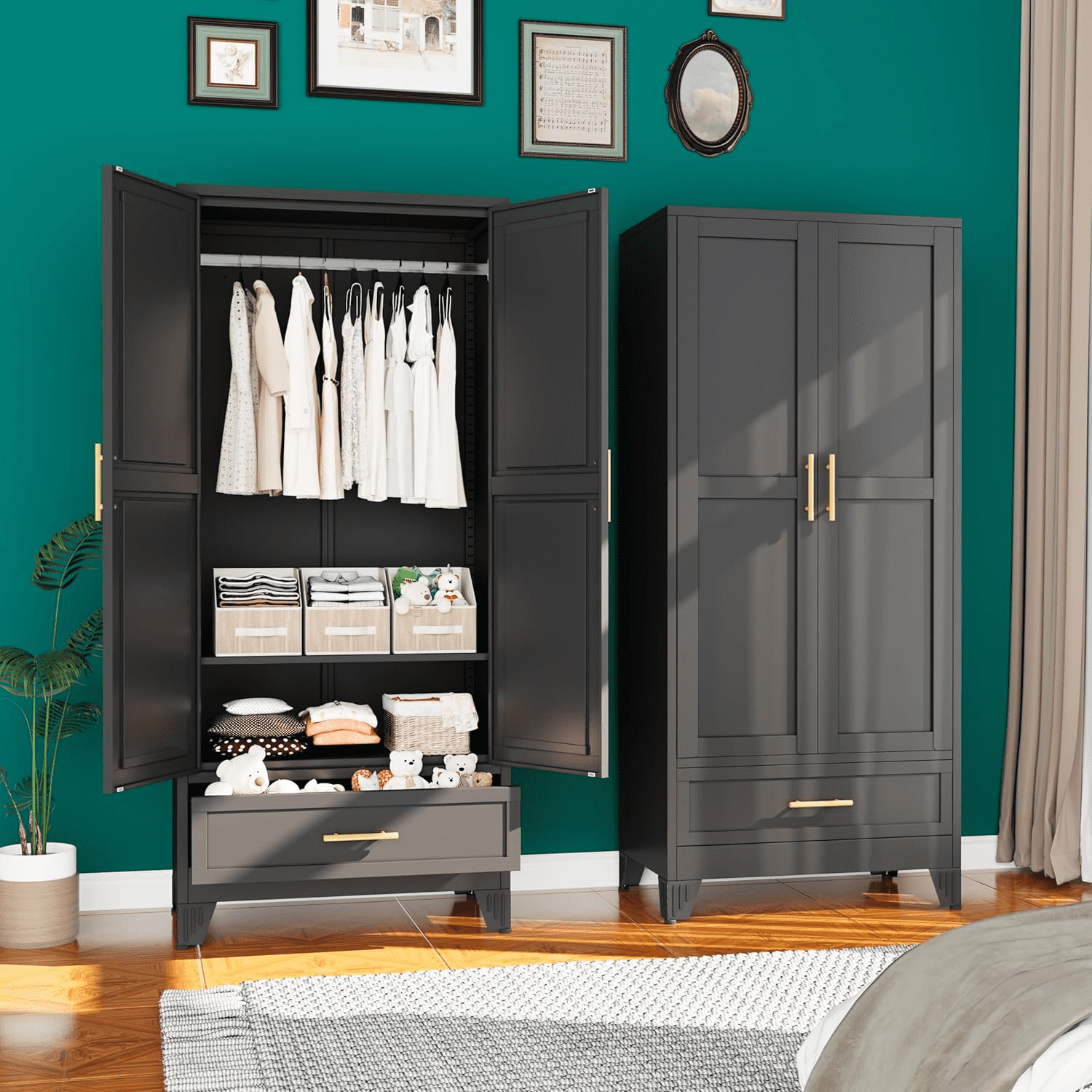 VYIHBO 71" H Metal Tall Armoire Wardrobe Closet with Drawer Household ...