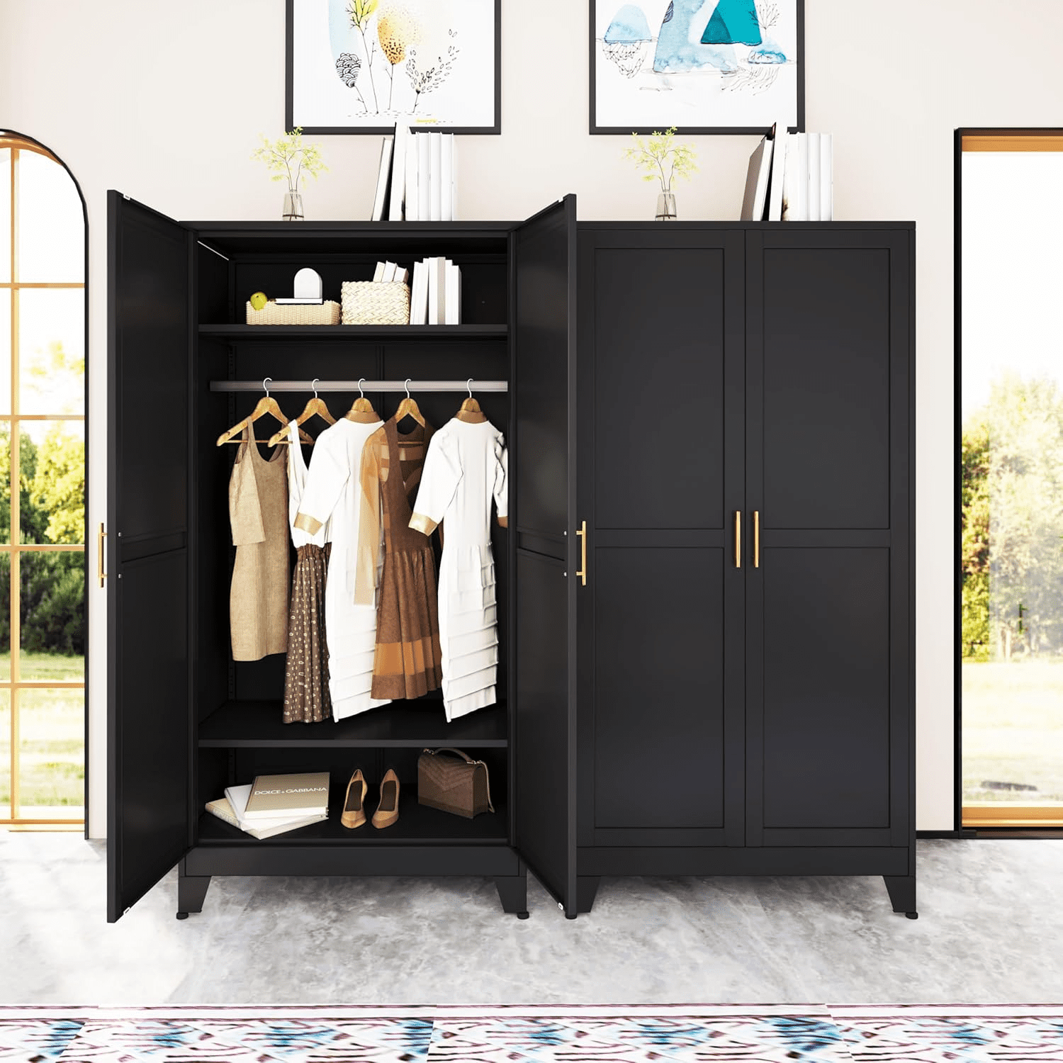 VYIHBO 71" H Metal Tall Armoire Wardrobe Closet with Drawer Household ...