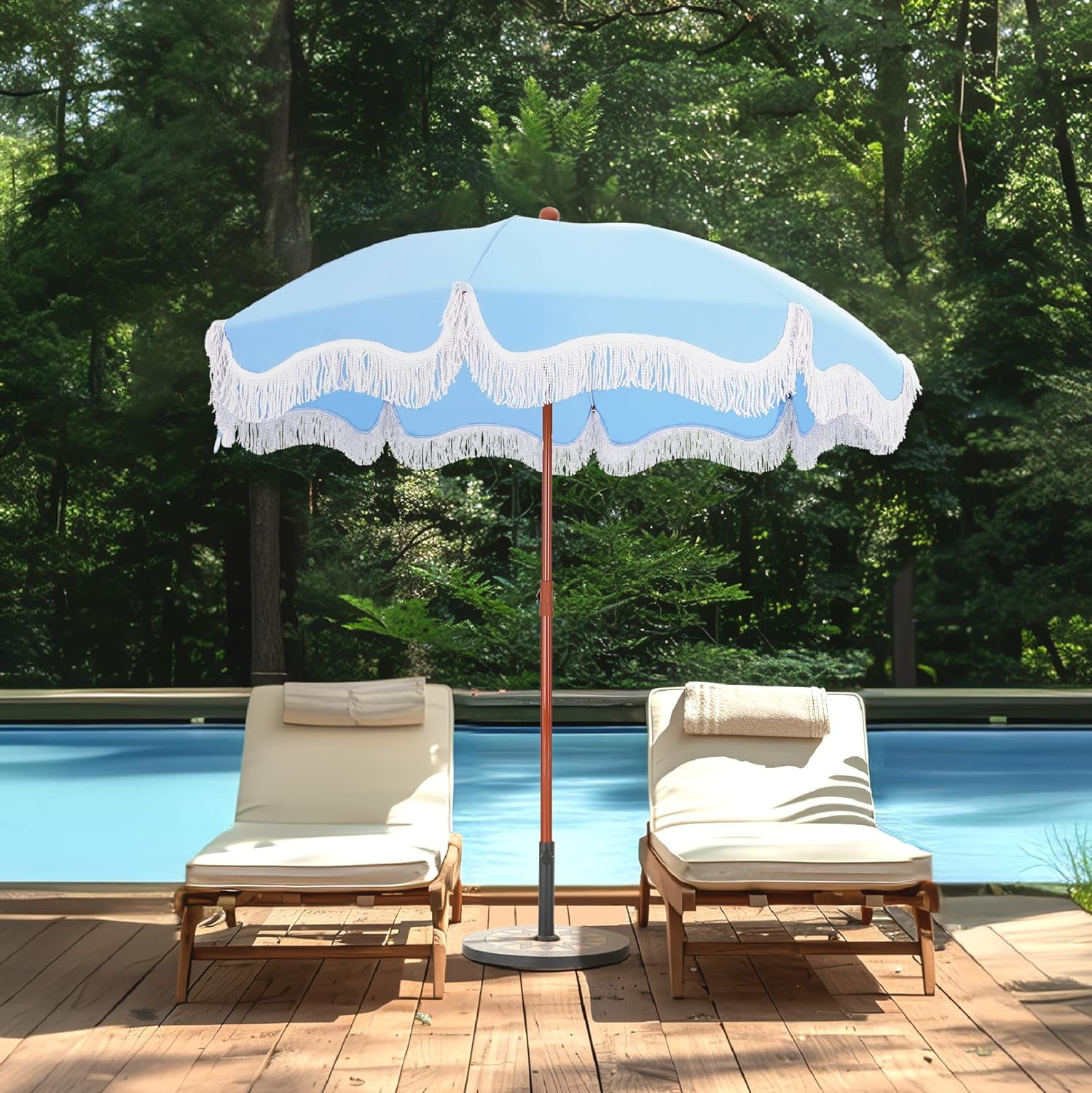 VYIHBO 7ft Beach with Fringe Tassel with Sand & Tilt Button Holiday ...