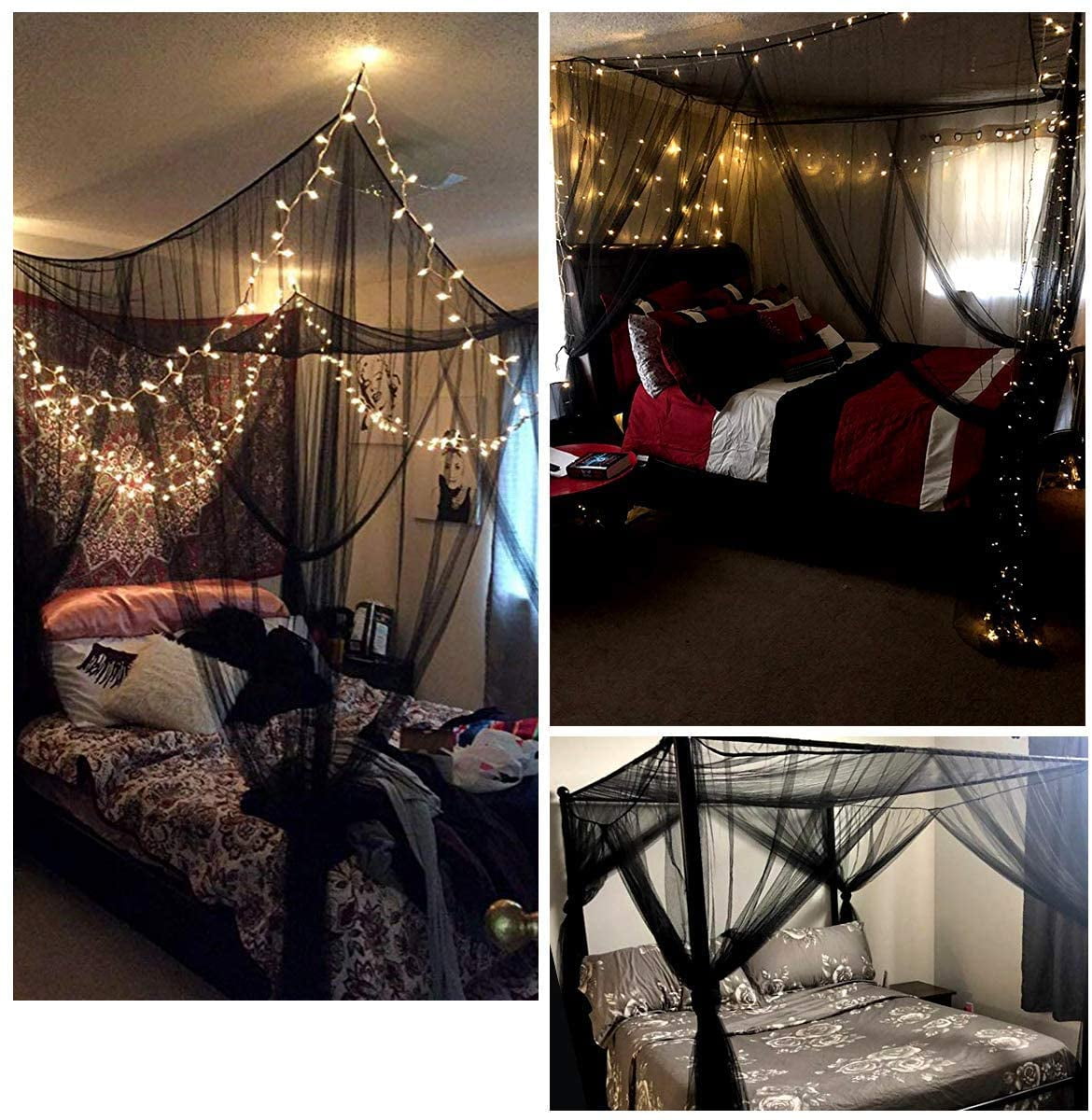 VYIHBO 8 Corner Bed Canopy with 100 LED Star String Lights Battery ...