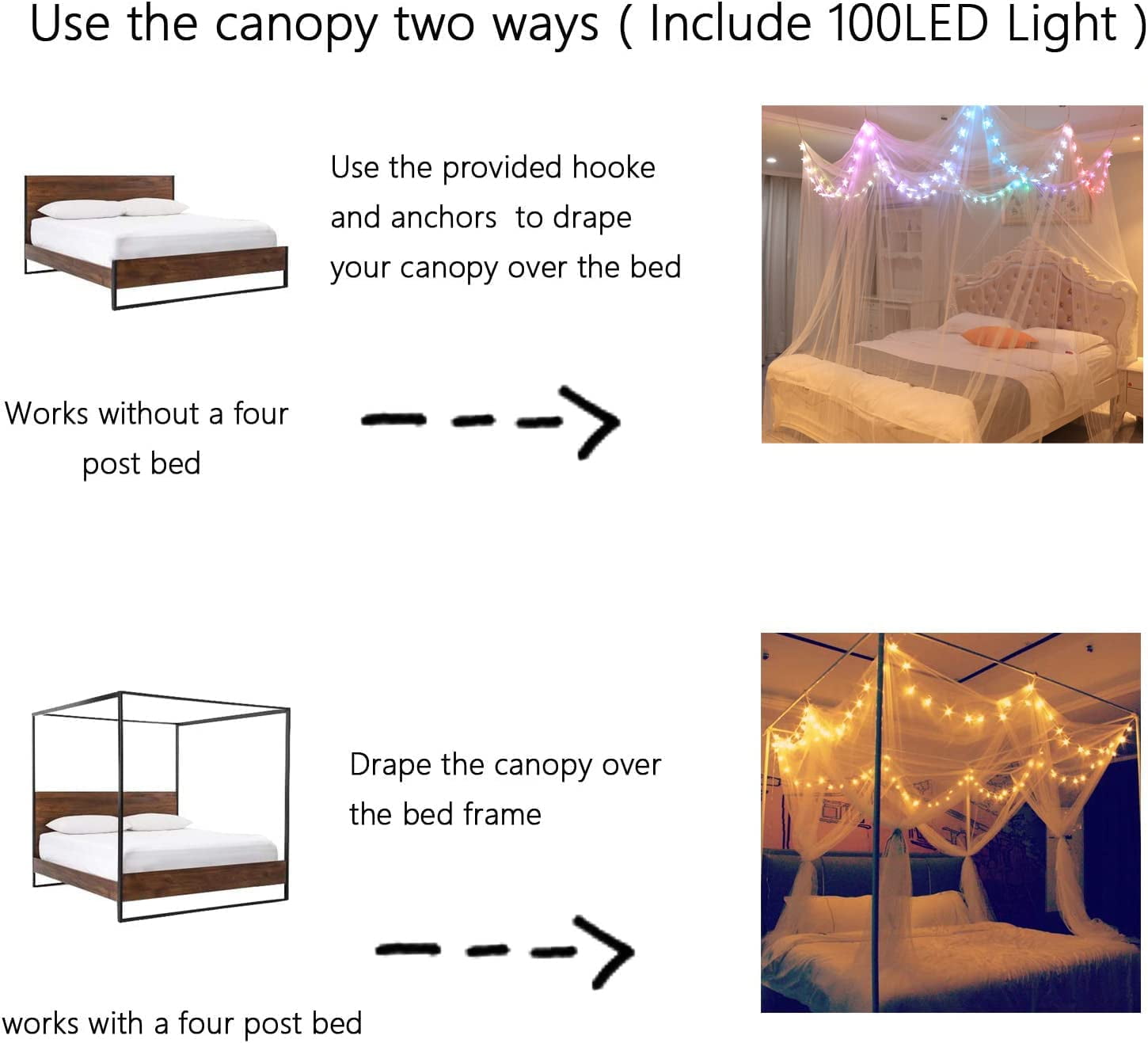 VYIHBO 8 Corner Bed Canopy with 100 LED Star String Lights Battery ...