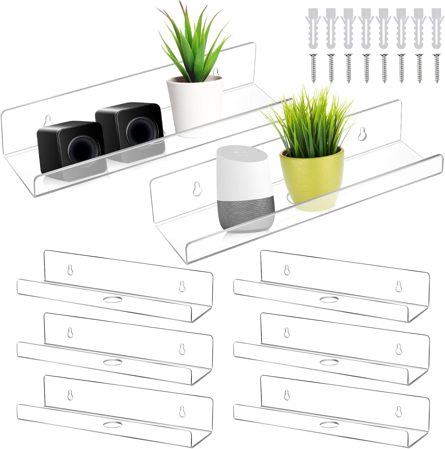 VYIHBO 8 Pack Acrylic Floating Shelves 12 Inch Clear Floating Wall ...