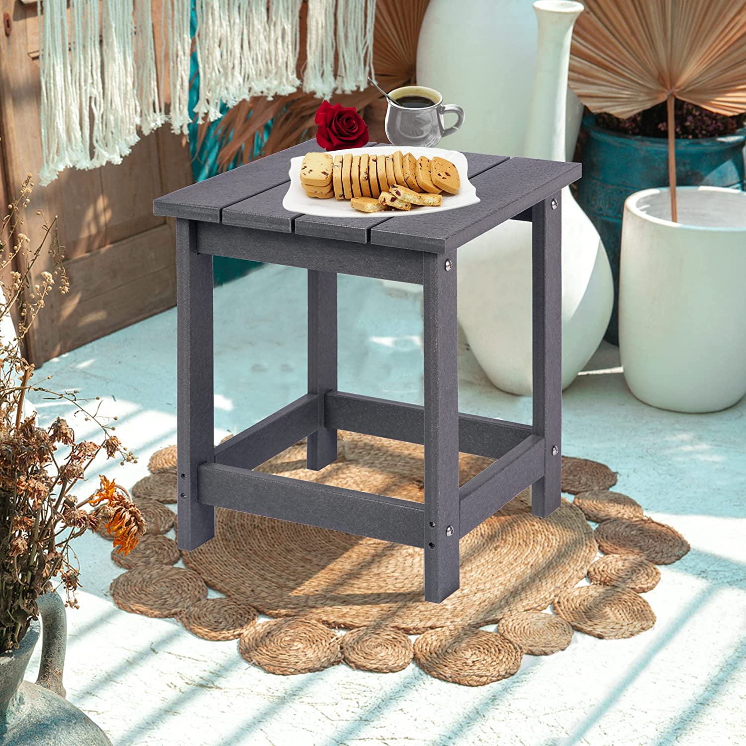 VYIHBO Adirondack Square Side Table with Hole Pool Composite Table HDPE ...
