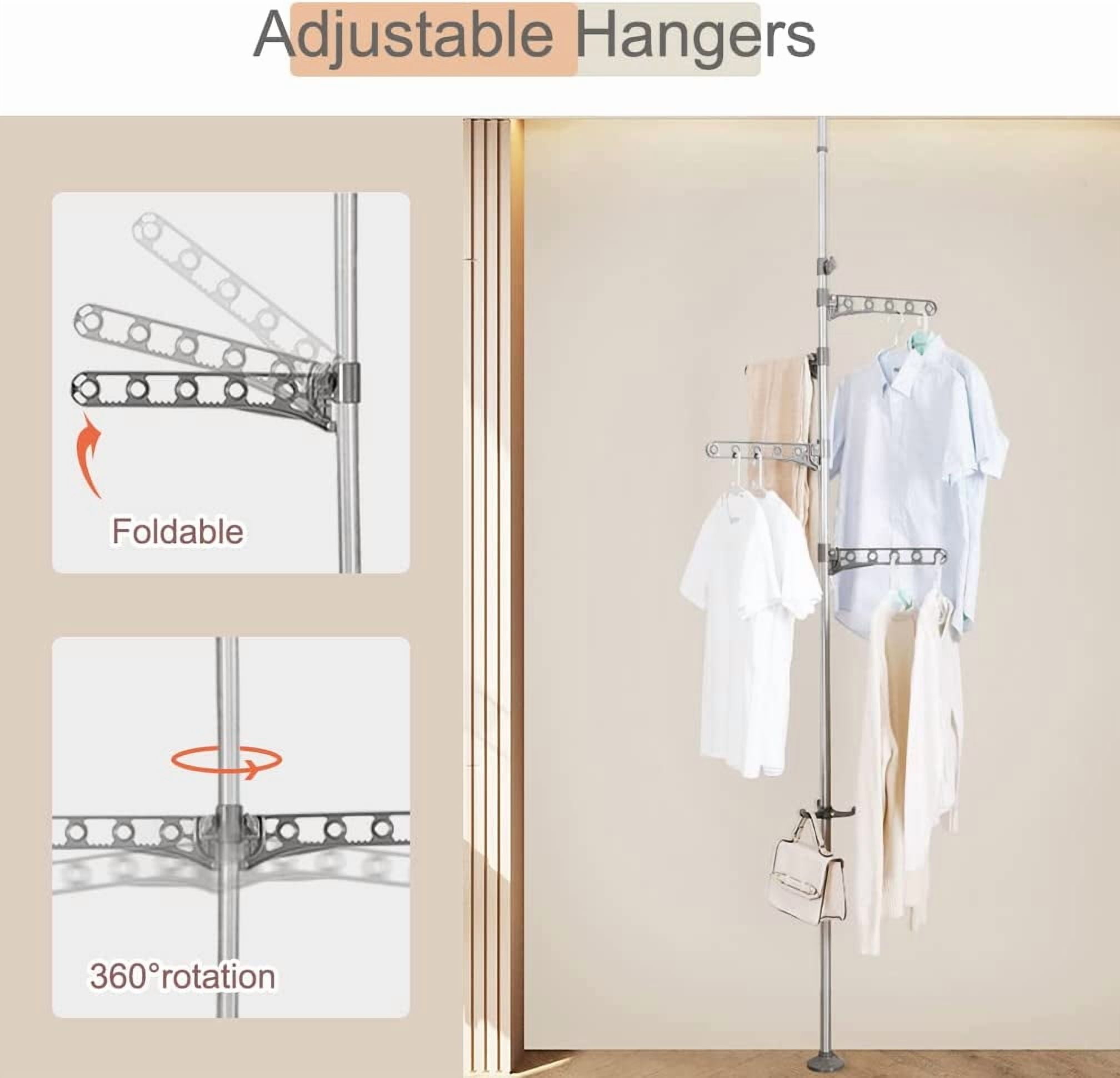 VYIBONTI Adjustable Laundry Pole Corner Clothes Garment Drying Rack Hat ...