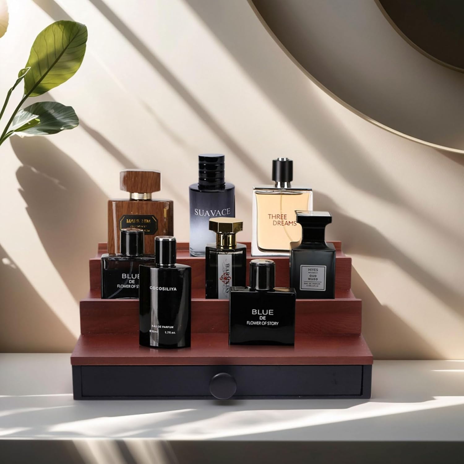 VYIHBO Black Cologne Organizer for Men - 4 Tier Wooden Perfume Display ...