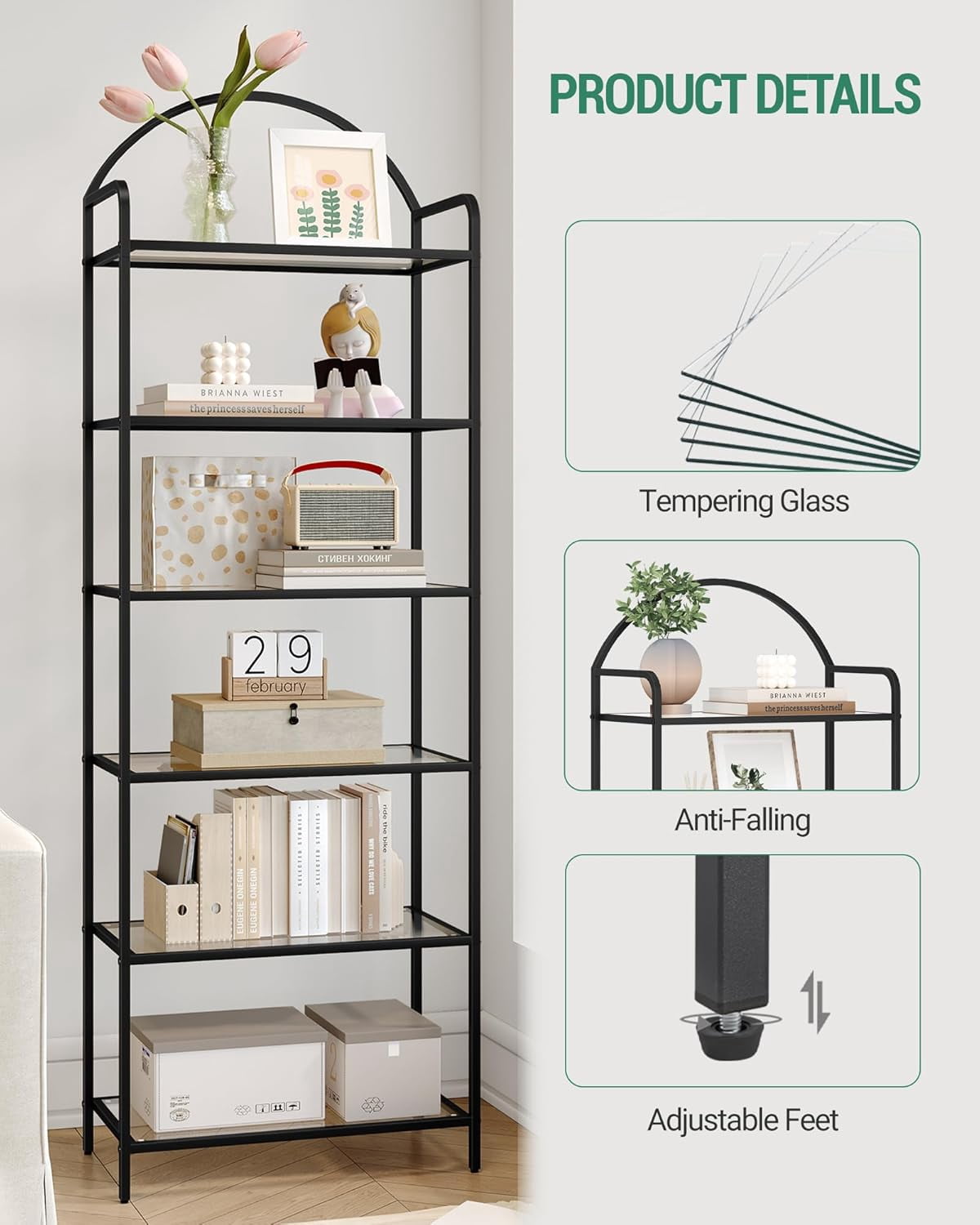 VYIHBO Bookcase Bookshelf Tempered Glass Bookshelves Slim Unit for ...