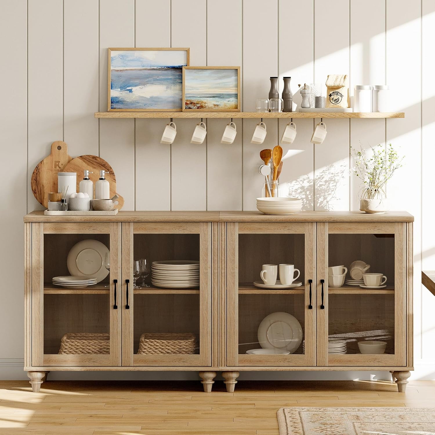 VYIHBO Buffet Cabinet with 4 Glass Doors GUBUONIP Wood Kitchen Storage ...