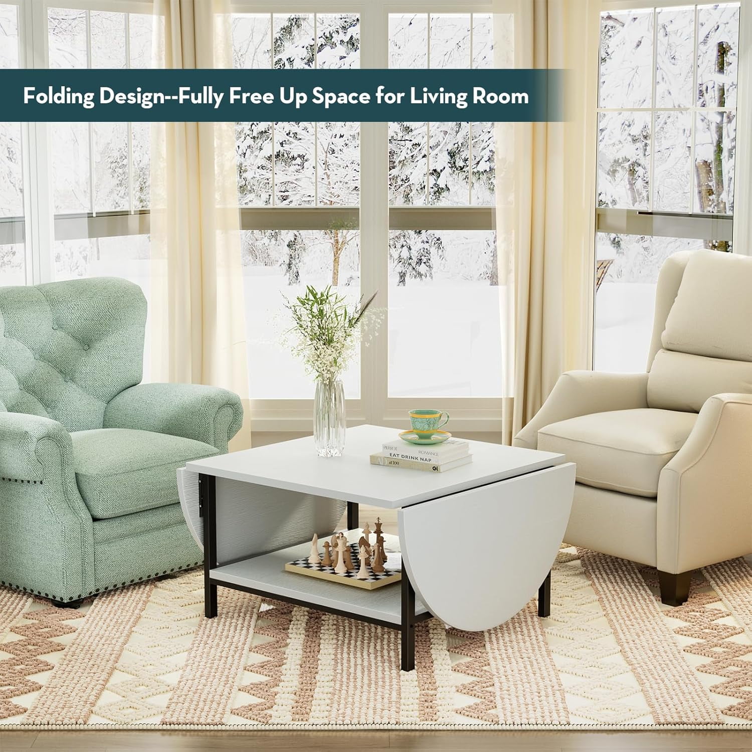 VYIHBO Coffee Table 2-Tier Small Folding Coffee Tables with Storage for ...