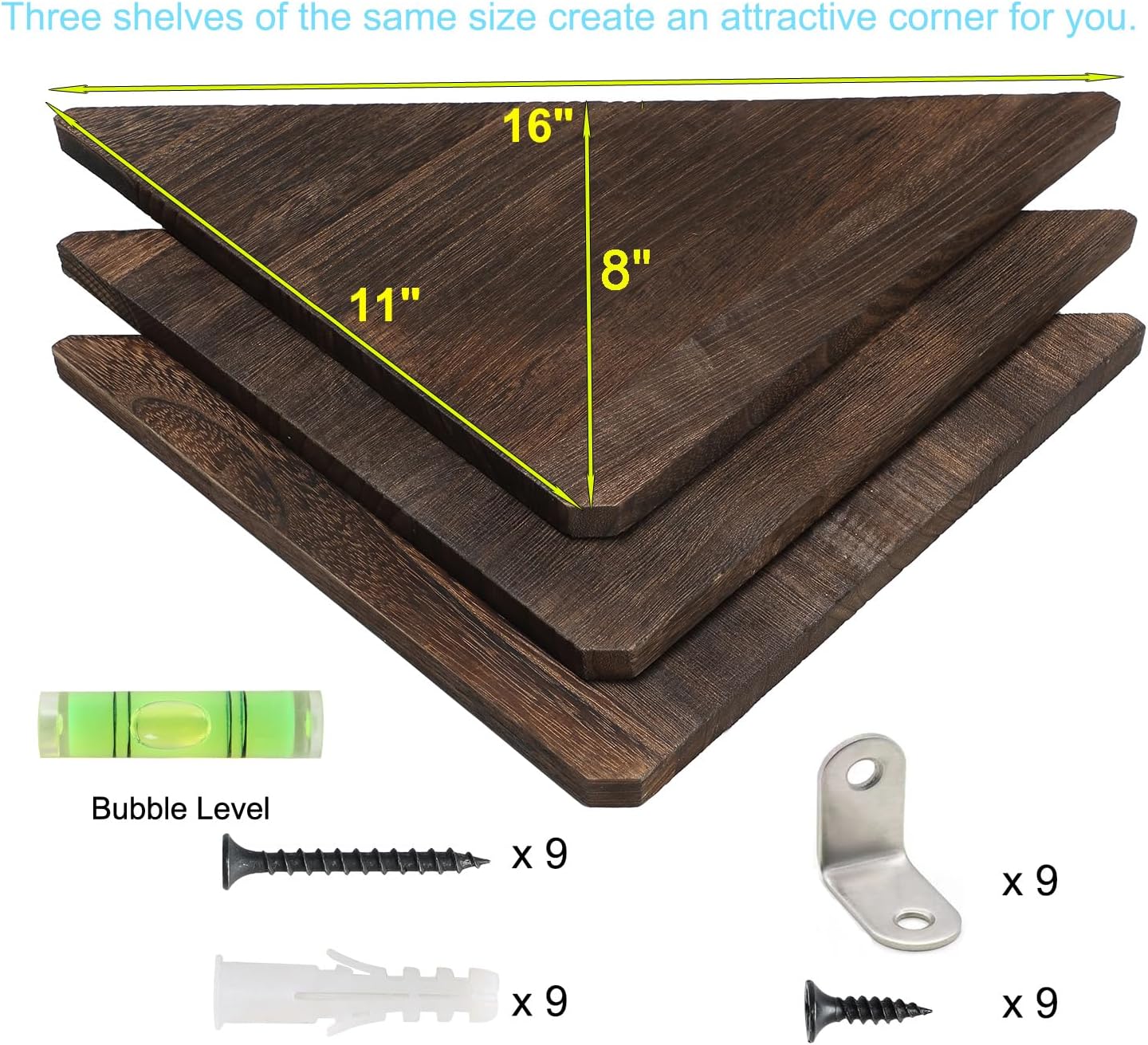 VYIHBO Corner Wall Shelf Set of 3 Floating Corner Shelves for Wall Wood ...