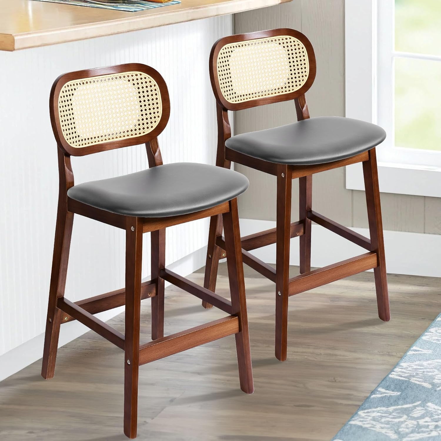 VYIHBO Counter Height Bar Stools Barstools with Back and Wood Frame ...