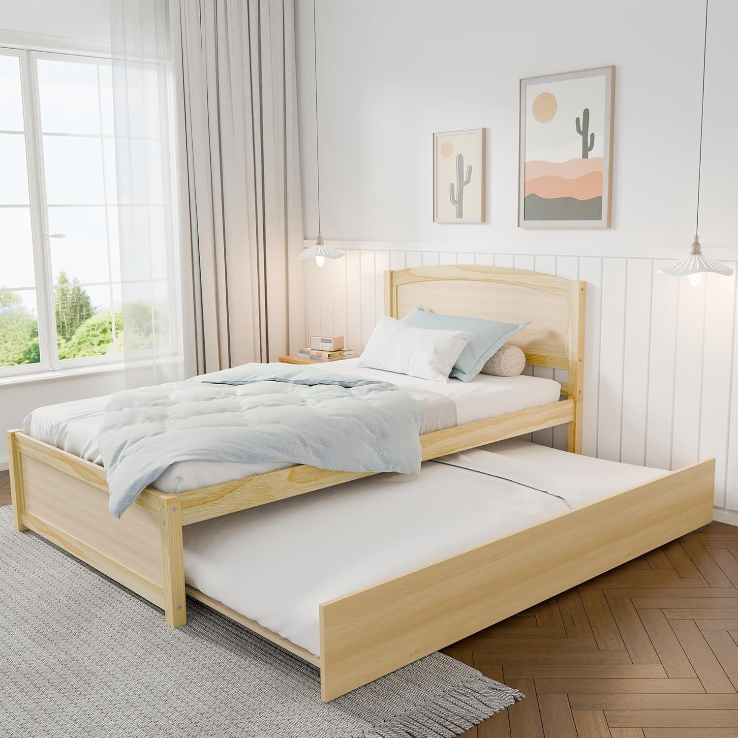 VYIHBO Daybed with Trundle Twin Size Pull Out Bed Solid Wood Extendable ...