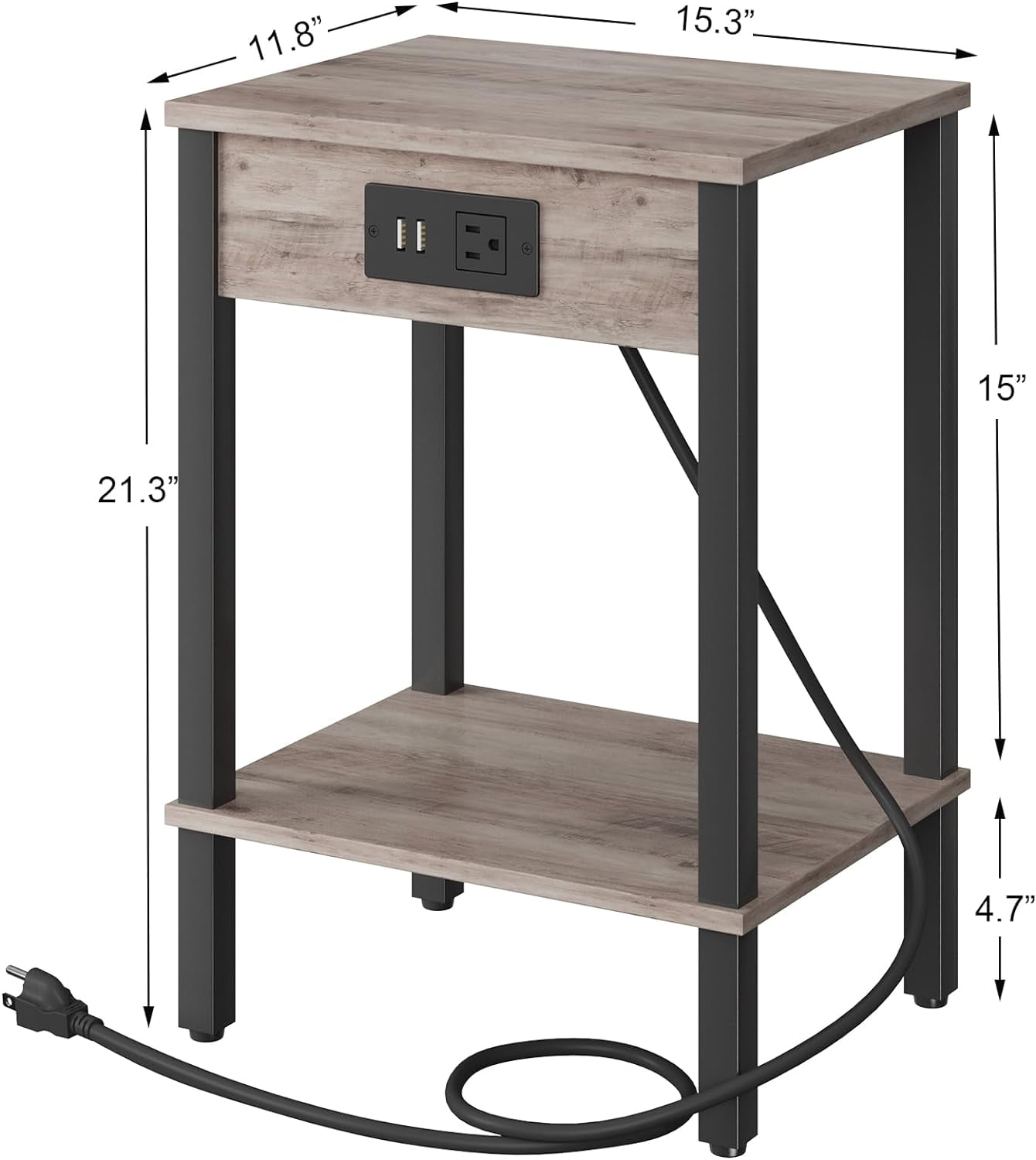 VYIHBO End Table with Charging Station Narrow Side Table with USB Ports ...