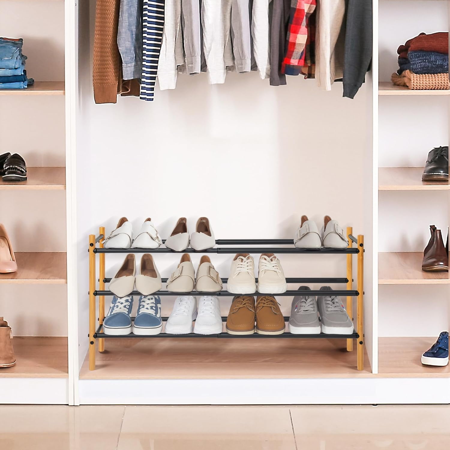VYIHBO Expandable Shoe Rack 8 Pairs Stackable Small Shoe Rack Metal ...