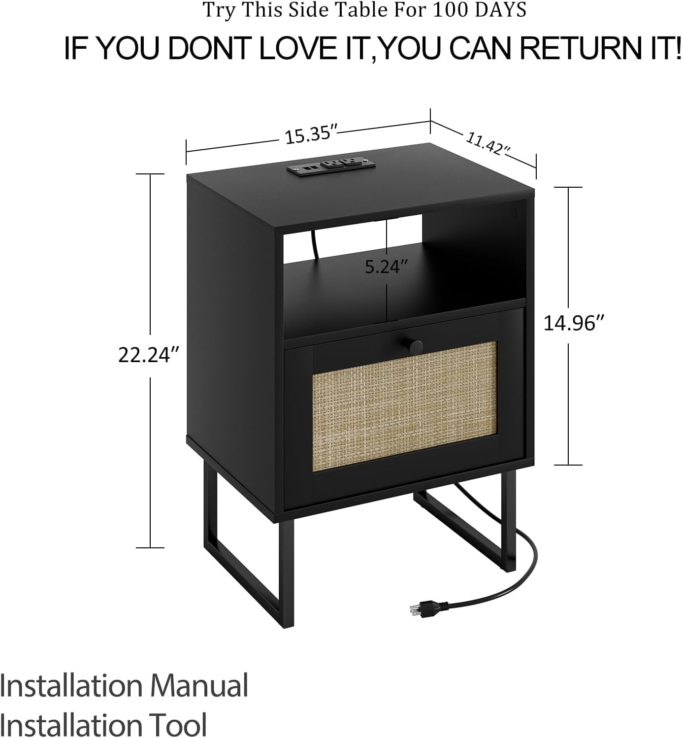 VYIHBO Extra Large Rattan Nightstand Boho Night Stand Modern Farmhouse ...