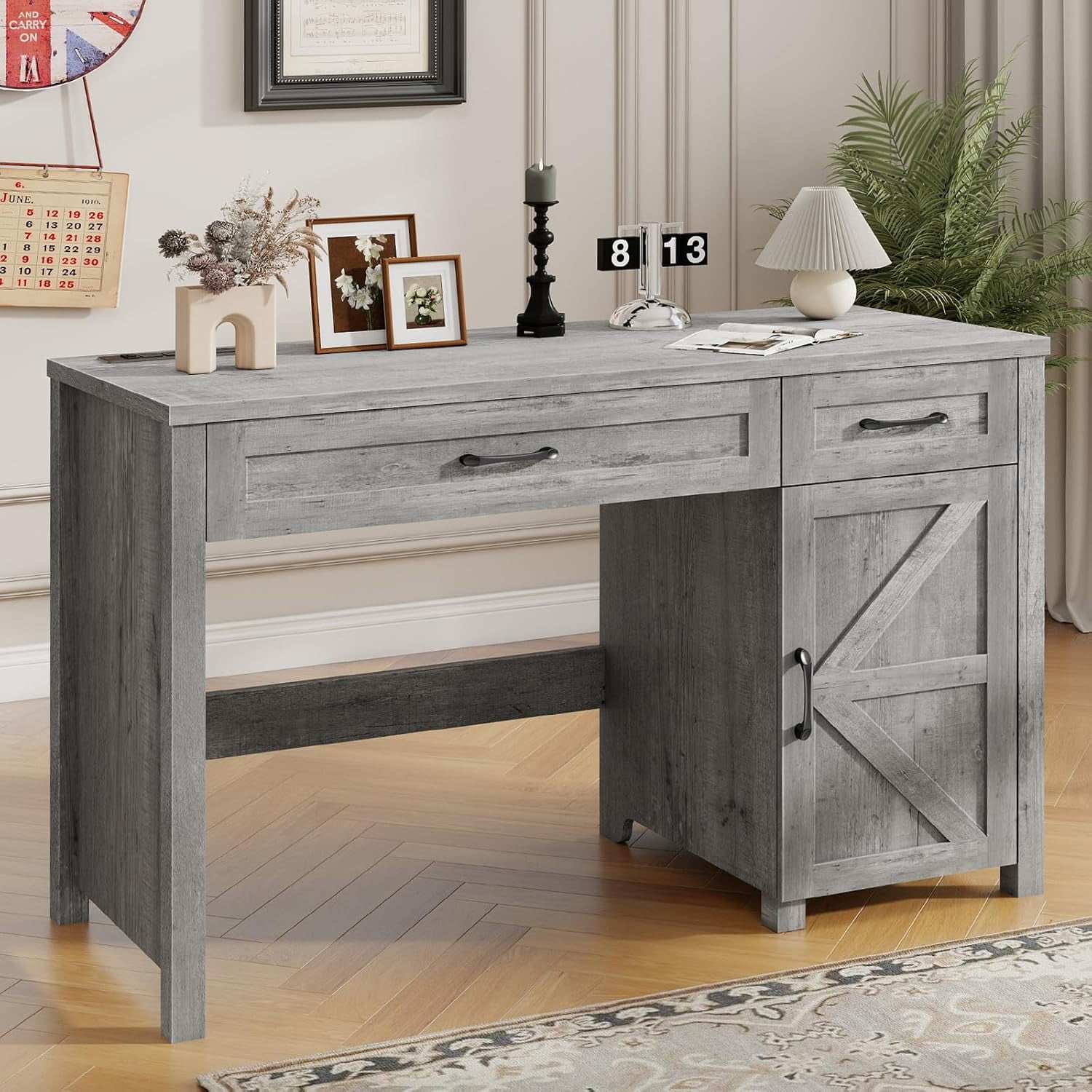 VYIHBO Farmhouse 47" Executive Computer with Drawers and Storage ...