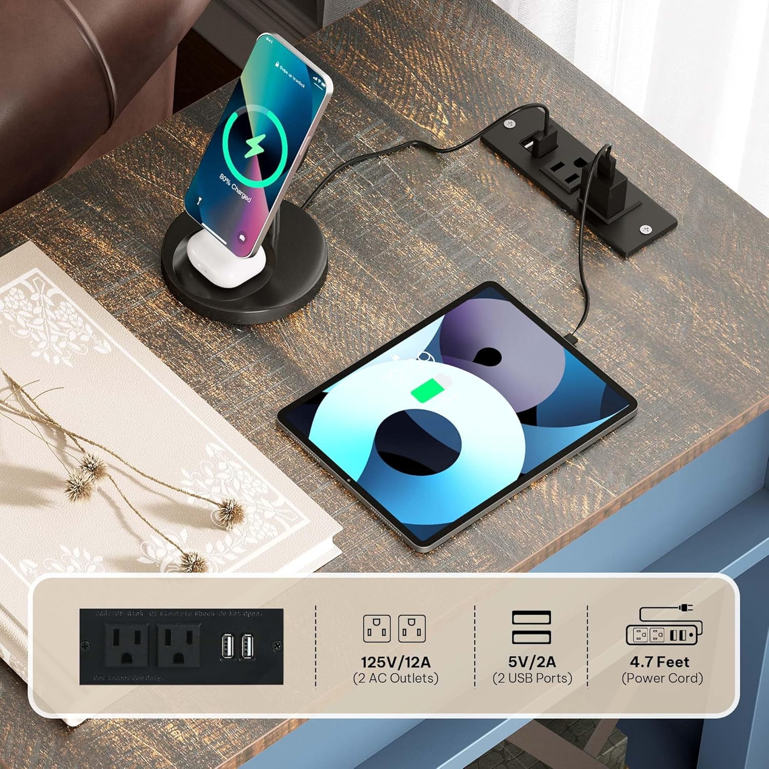 VYIHBO Farmhouse End Table Side Table with Power Outlets Nightstand ...