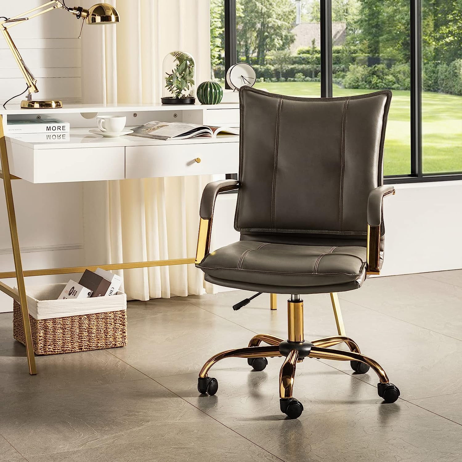 VYIHBO Faux Leather Chair Adjustable Swivel Computer Chair with Golden ...