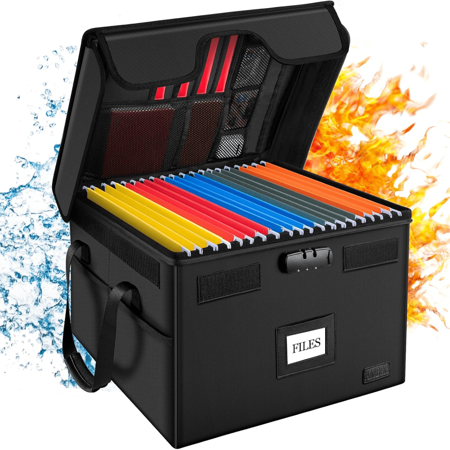 nltwyib File with Lock Fireproof Document with 5 Tabs Collapsible File Organizer with Handle for ...