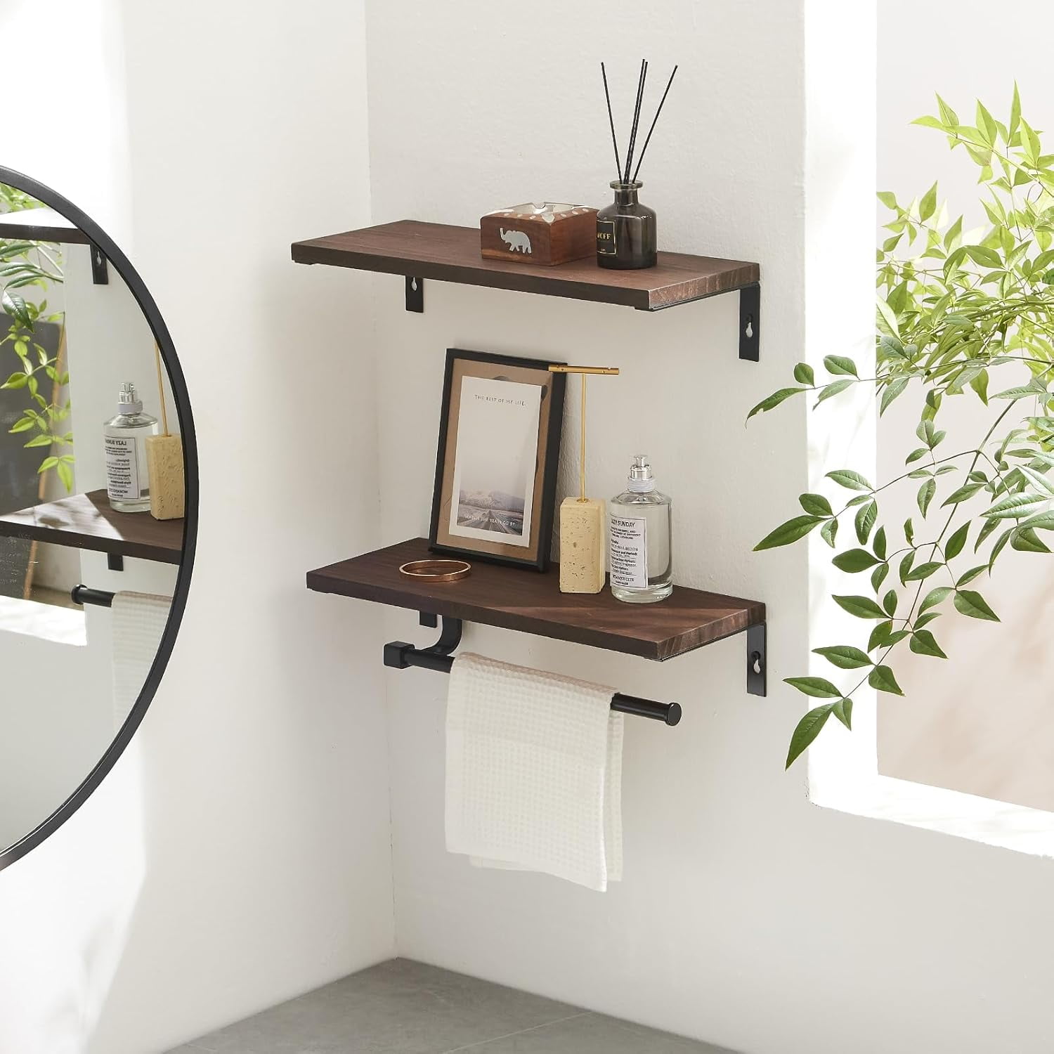 VYIHBO Floating Shelves Wall Mounted Storage Shelves with Towel Rack ...