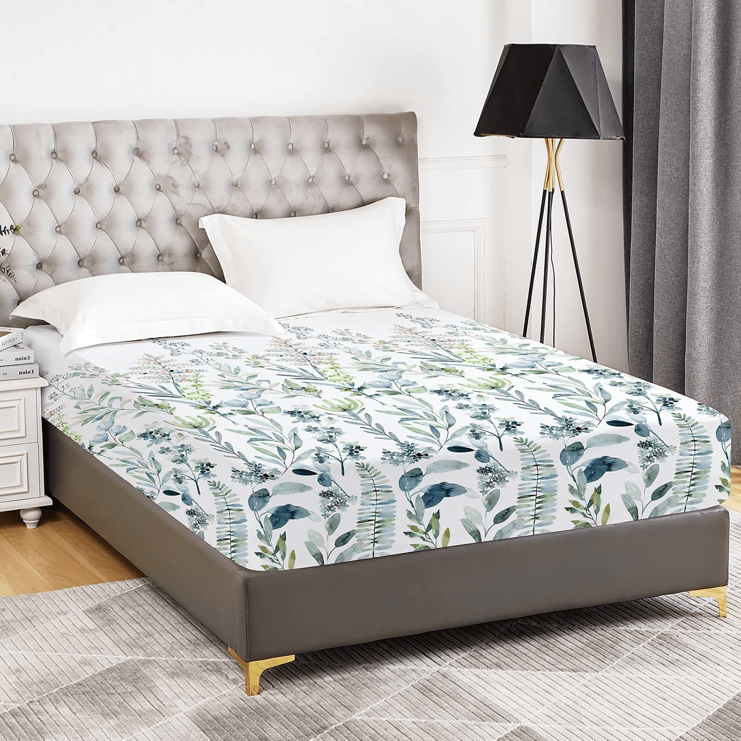 vbfgybxny Floral Fitted Sheet Only Premium Double Brushed Microfiber ...