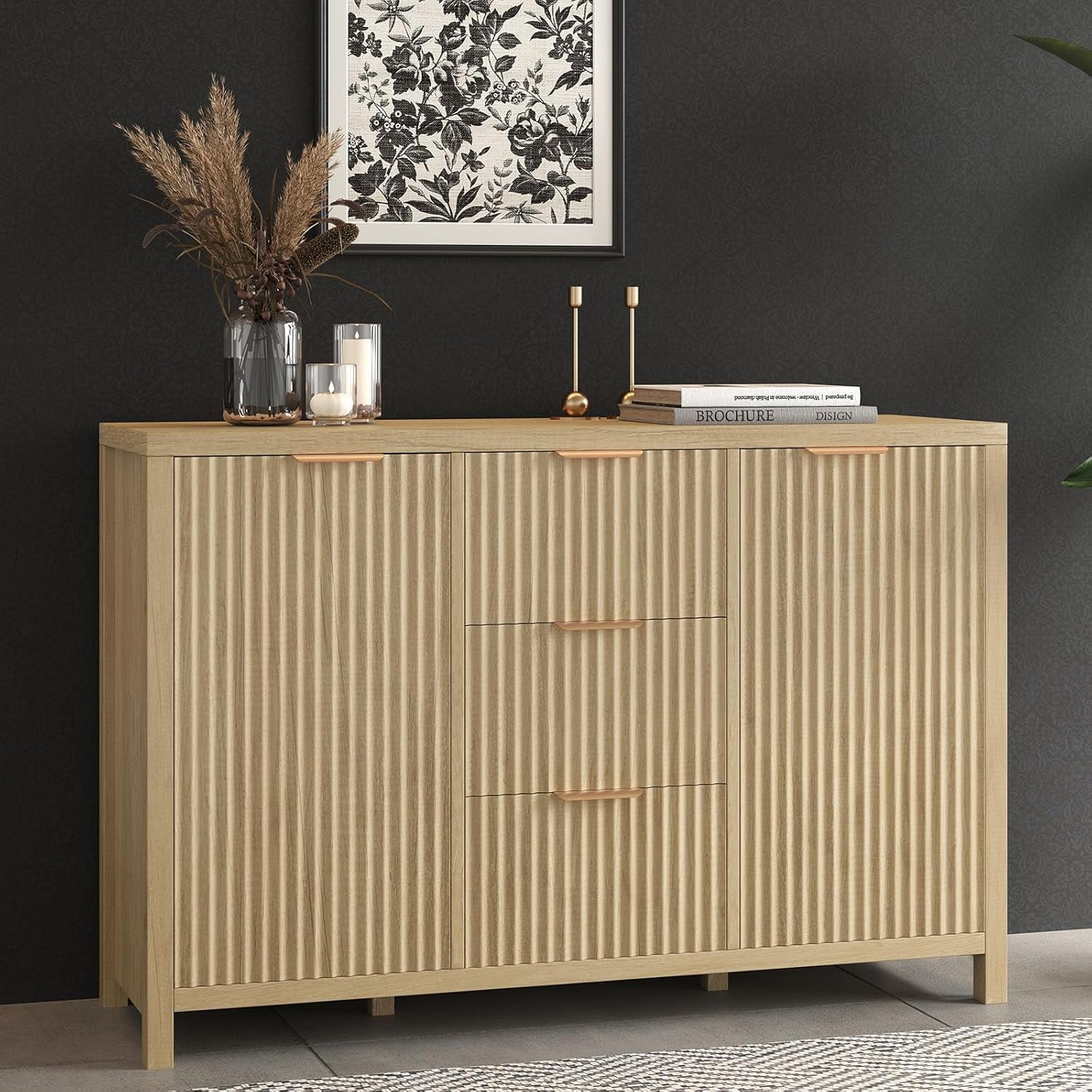 VYIHBO Fluted Door 2 Door 1 Drawer Accent Cabinet GUBUONIP Durable ...