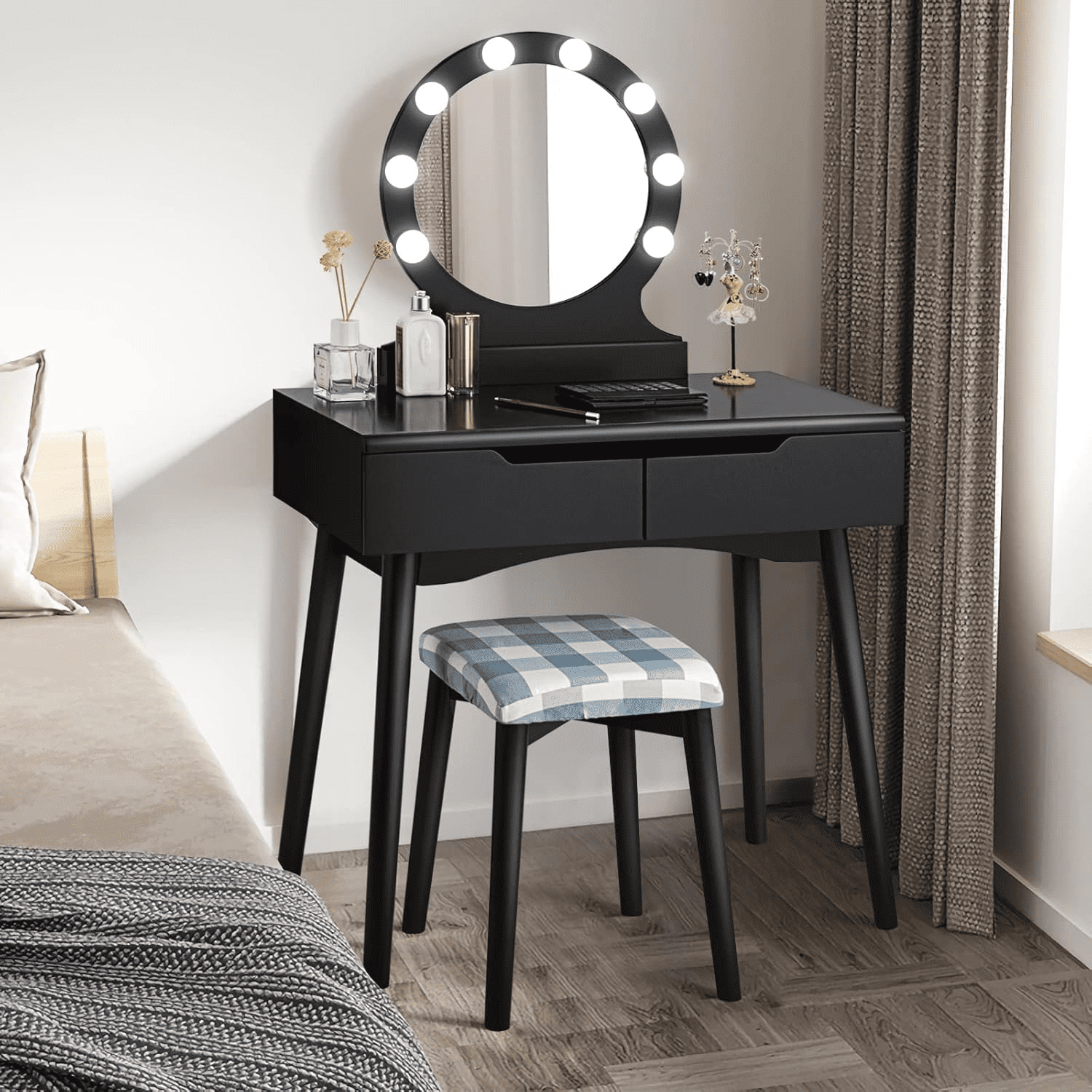 VYIHBO Girls Makeup Vanity with Mirror and Stool Storage Drawer Wood ...