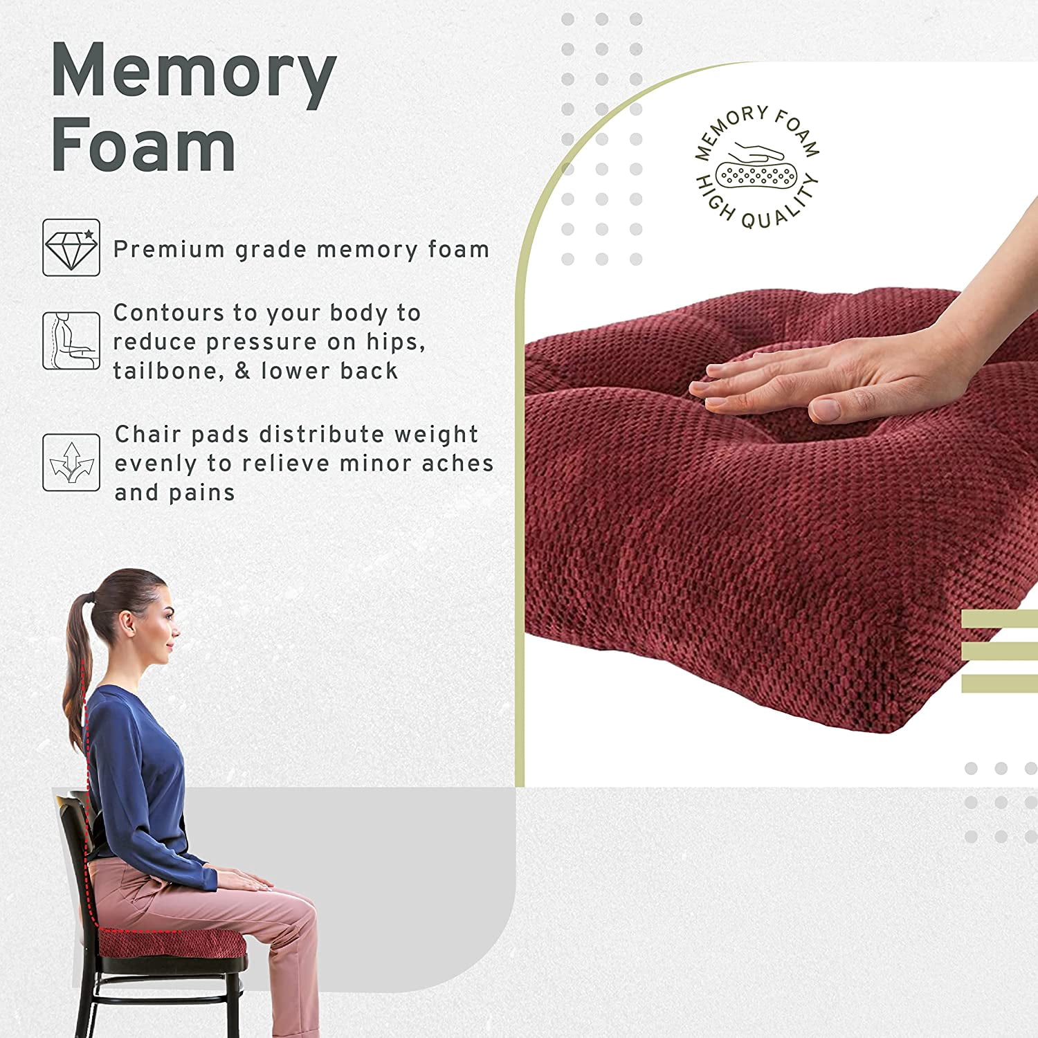 VYIHBO HIPOTY Non-Skid Memory Foam Chair Pads 2 Count (Pack of 1) Alloy ...