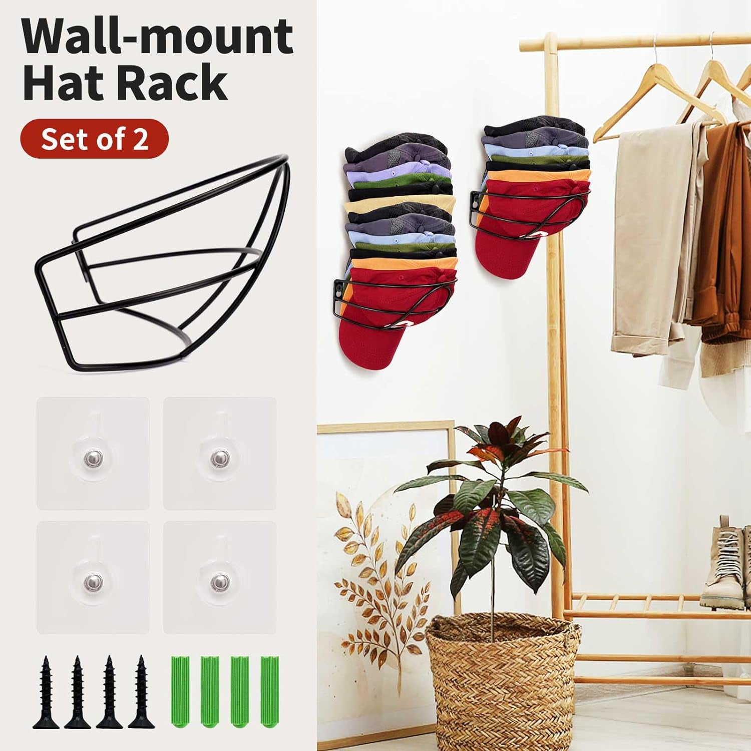 VYIHBO Hat Rack Wall Mount [2-Pack] Metal Hat Organizer for Baseball ...