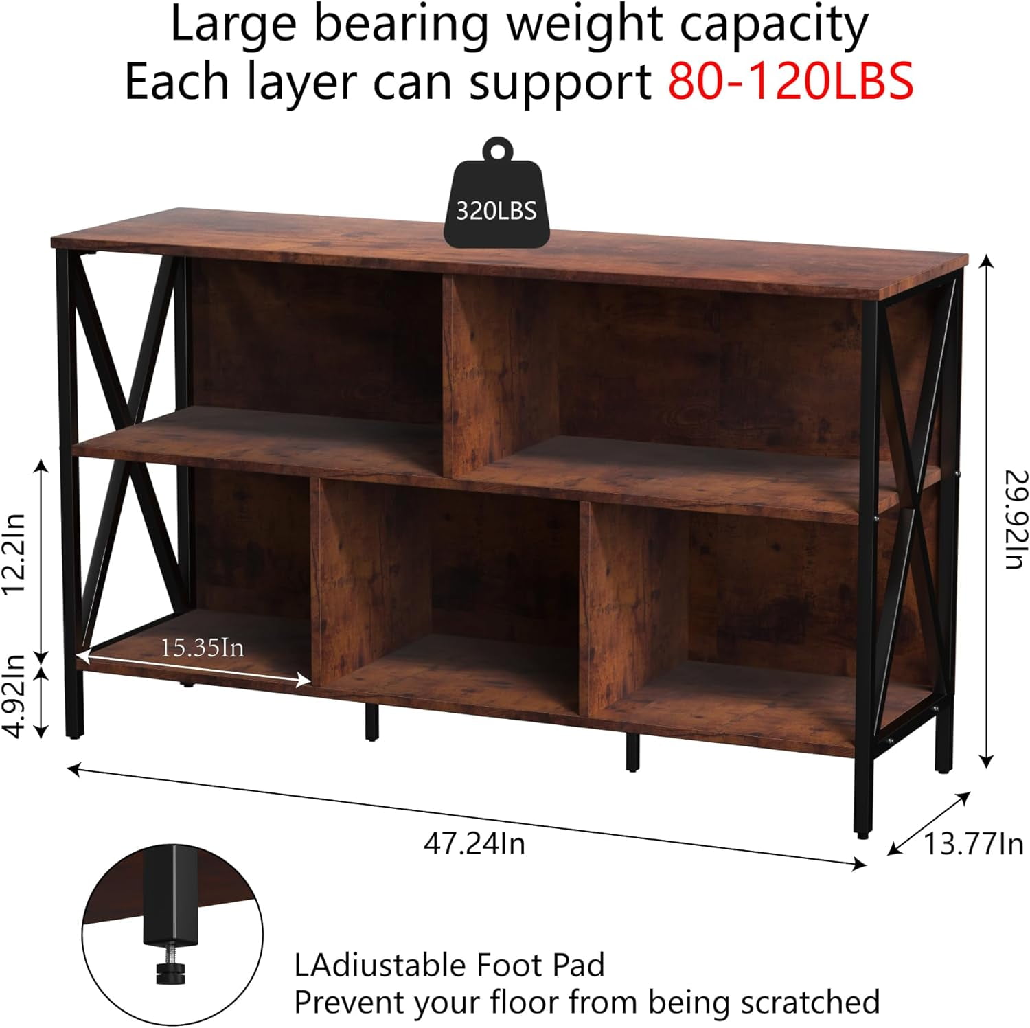 VYIHBO Horizontal Bookshelf Modern 5 Cube Low Wide Cubby Bookcase Long ...