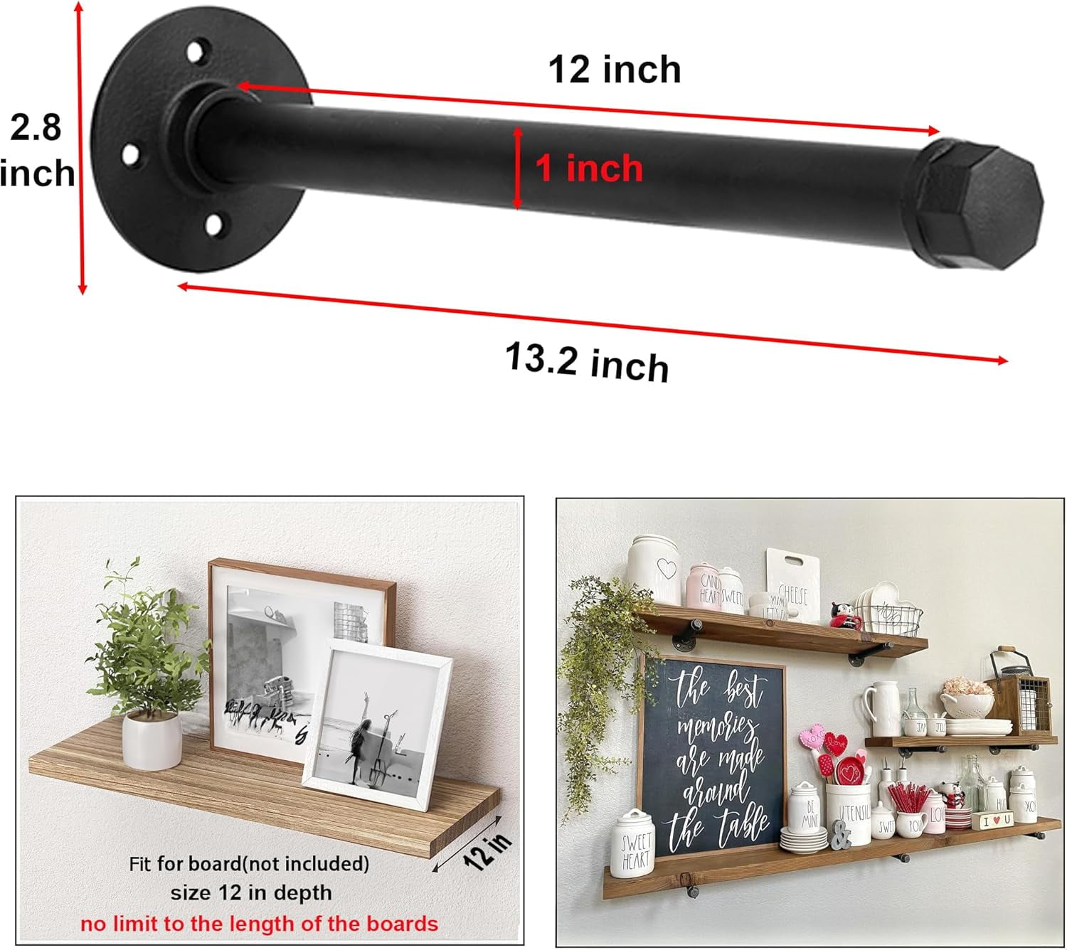 VYIHBO Industrial Black Iron Pipe Shelf Wall Mount DIY Shelving Pipe ...