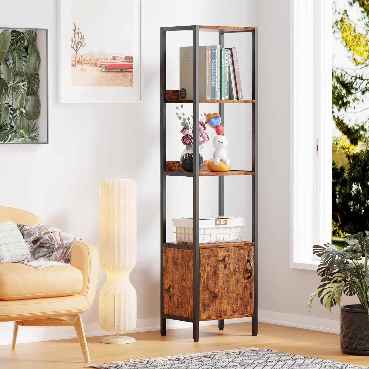 VYIHBO JKLCH LTKIF 5-Tier Bookshelf Narrow Shelf with Storage Cabinet ...
