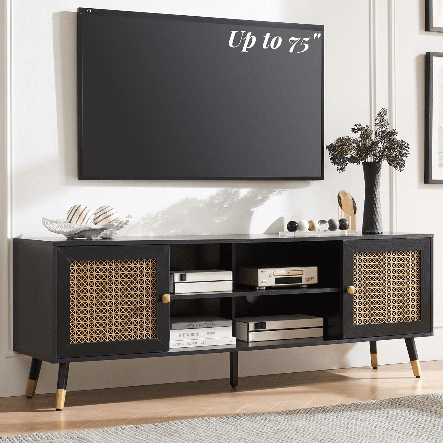 VYIHBO JYED Mid Century Modern TV Stands for Living Room Black TV Stand ...