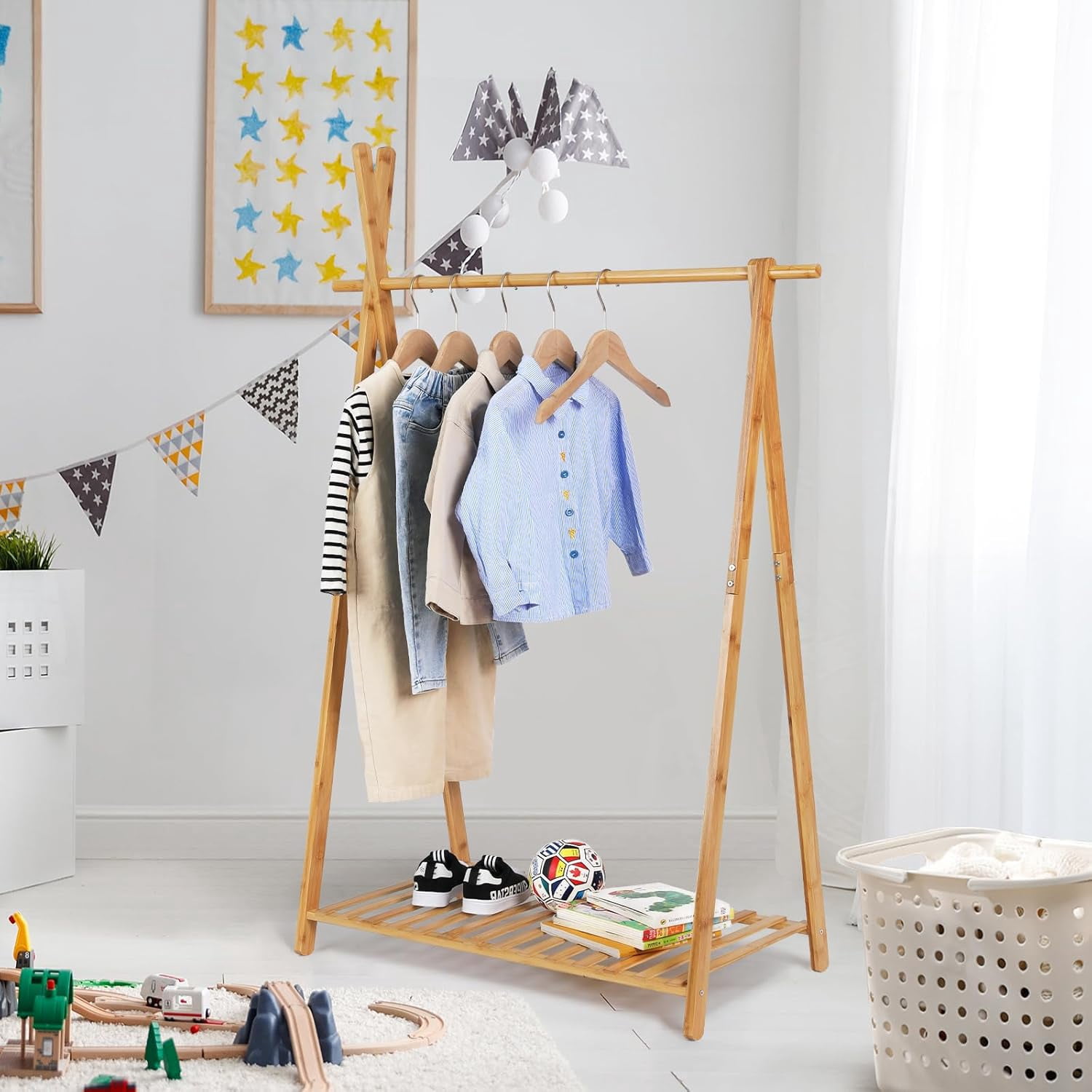 VYIHBO Kids Dress Rack with Storage Shelf Small Child Garment Rack Open ...