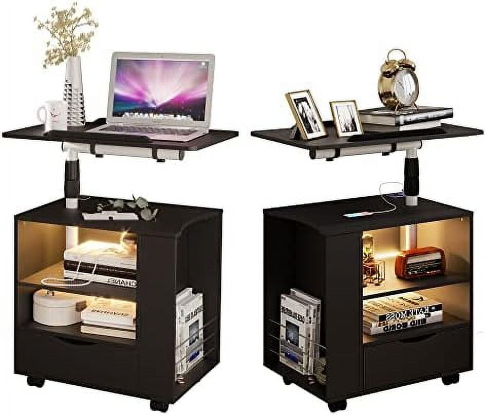 VYIHBO LED Nightstand Modern Bedside Table Smart Night Stand with USB ...