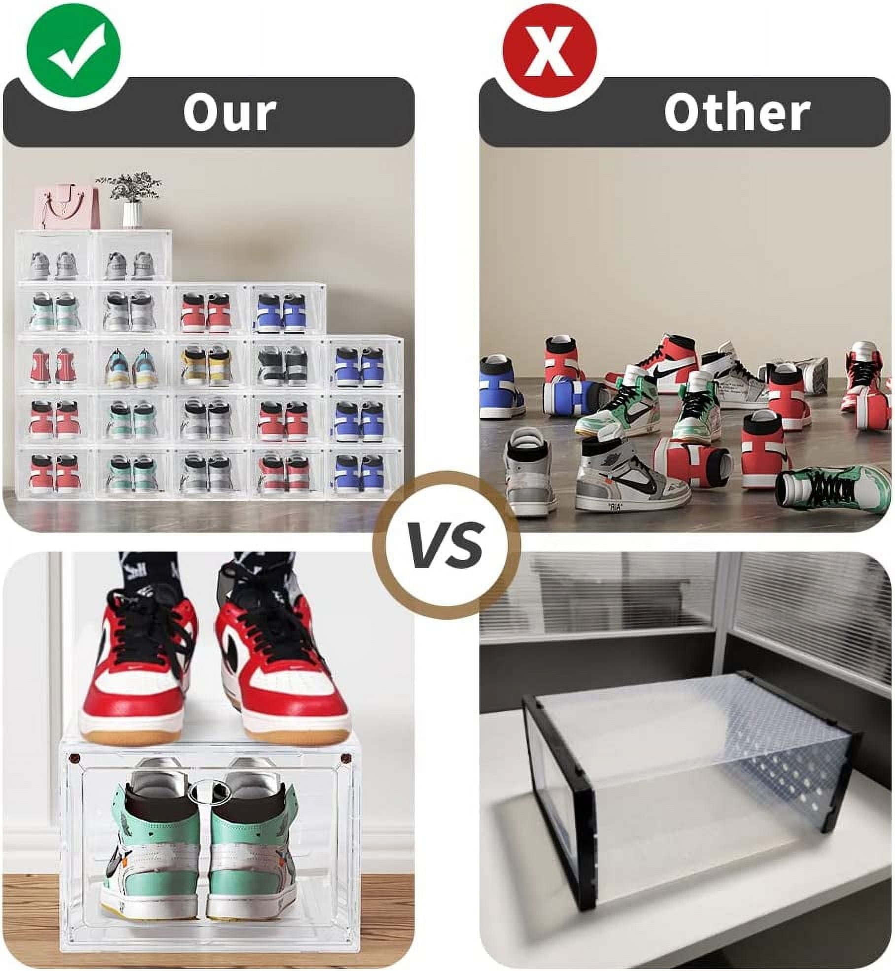 VYIHBO Large Clear Plastic Shoe Boxes Stackable 10 Pack Drop Front Shoe Storage 0rganizer ...