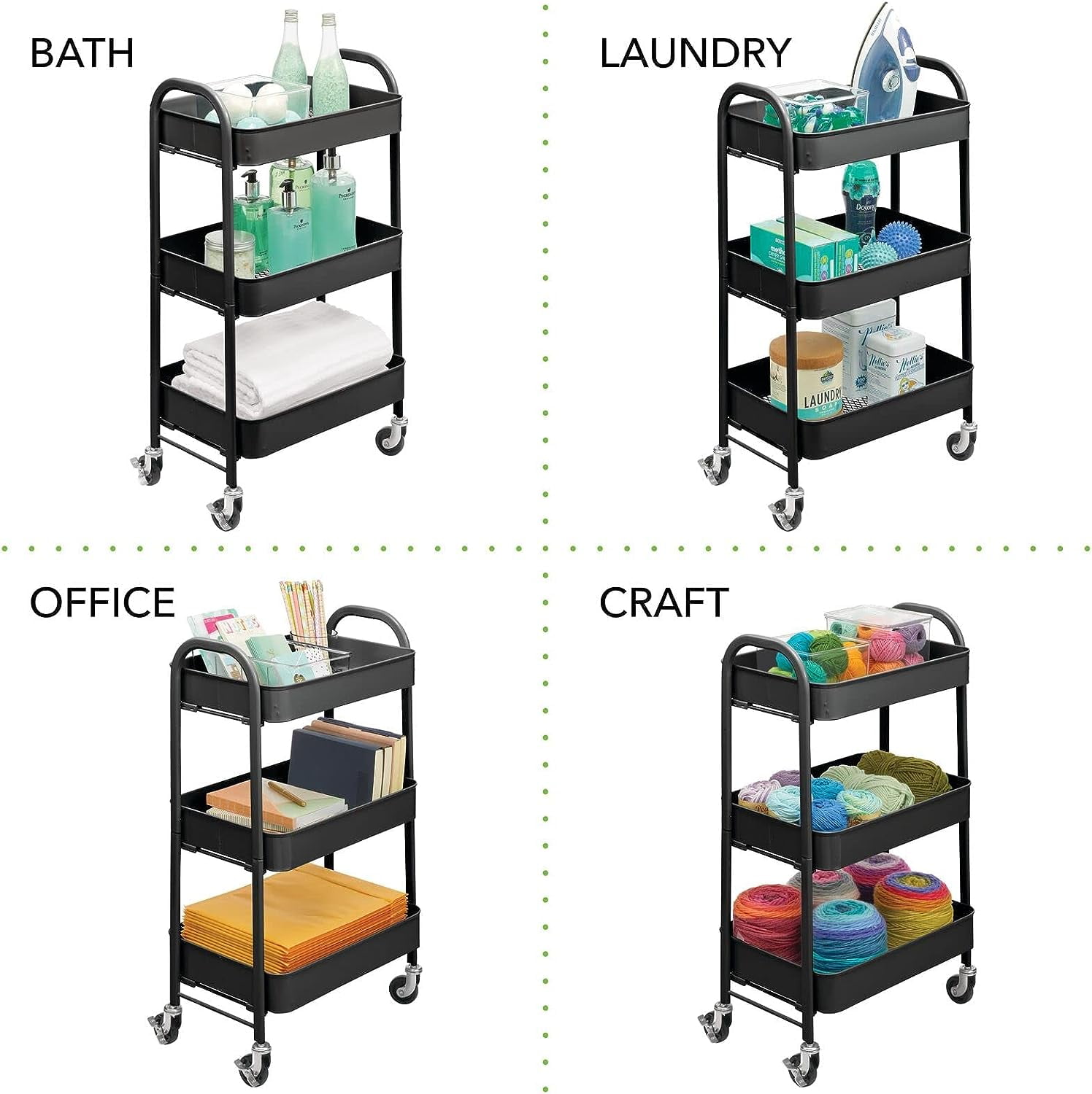 VYIHBO Metal 3-Tier Rolling Utility Storage Carts - Organizer Trolley ...