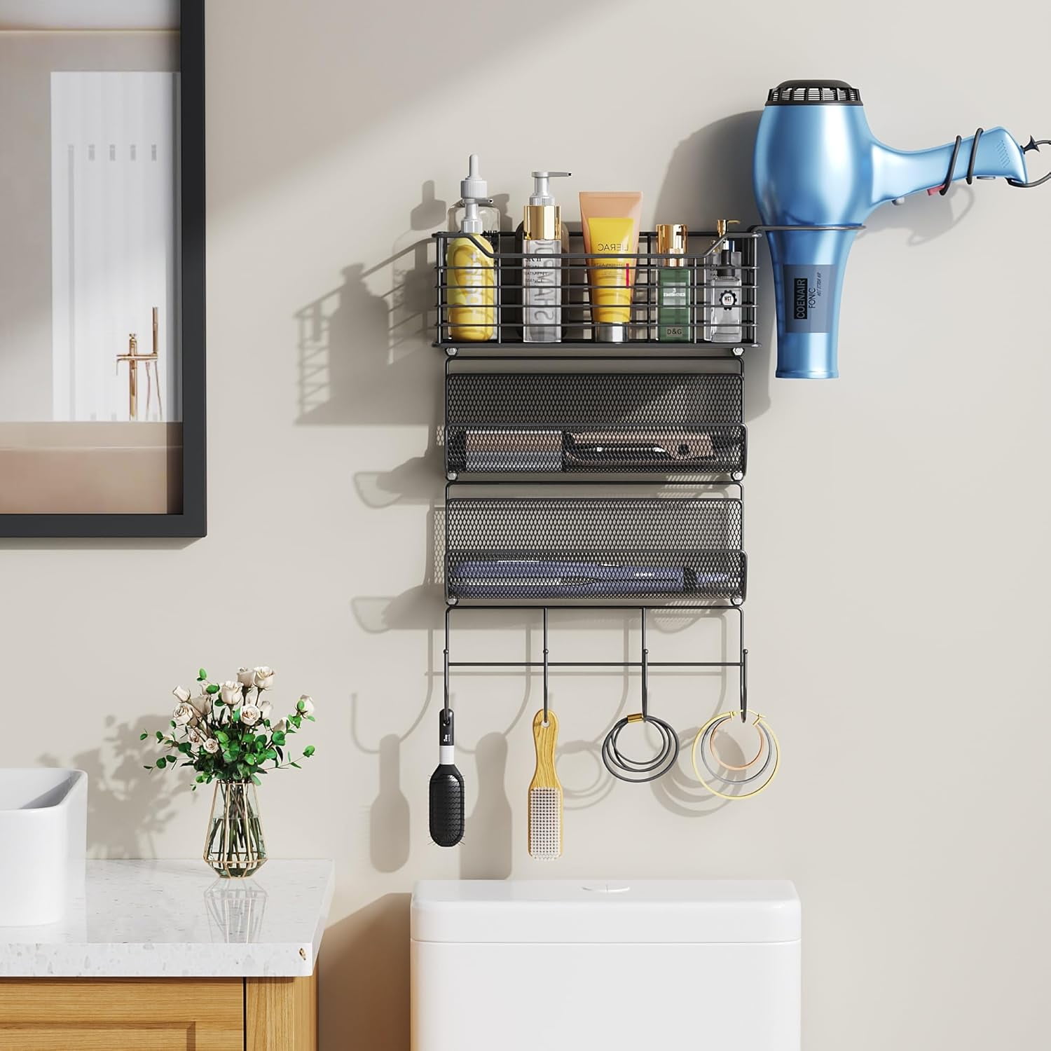 VYIHBO Metal Hair Tool Organizer Wall Mount Hair Dryer Holder with 4 ...