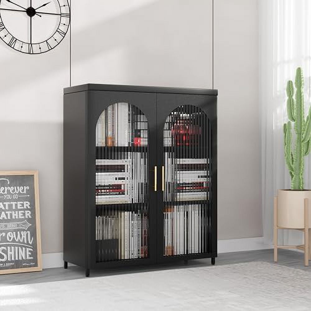 VYIHBO Metal Sideboard Buffet Cabinet with Glass Doors Buffet Cabinet ...