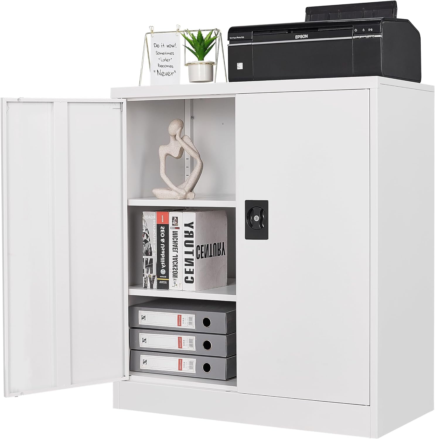 VYIHBO Metal Storage Cabinets with Lock Door 2 Adjustable Shelves ...