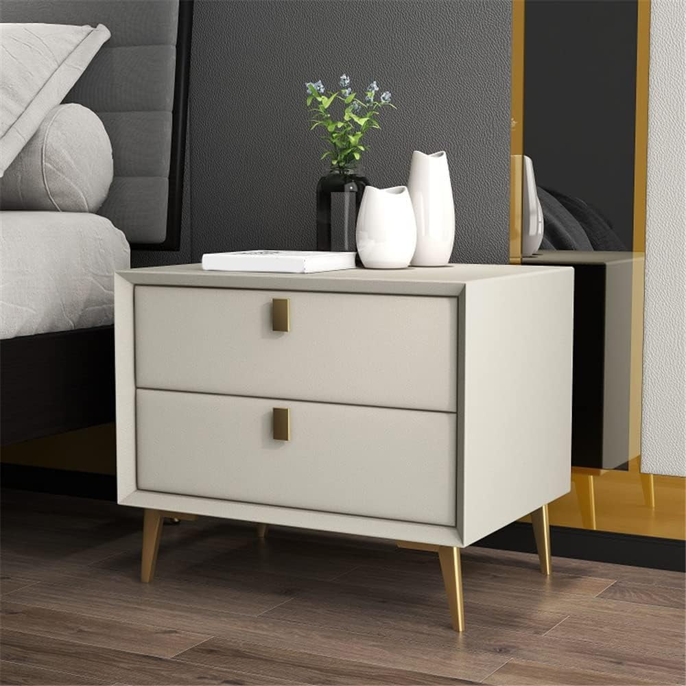 VYIHBO Mid Century End Table with 2 Drawers Modern Leather Nightstand ...