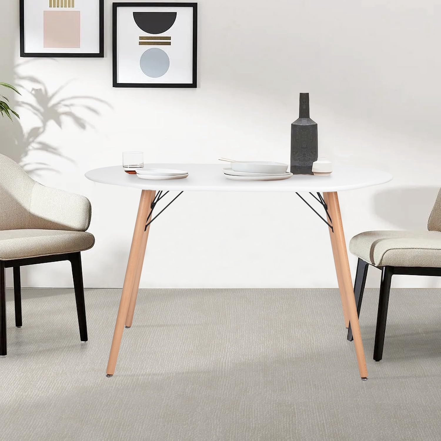 VYIHBO Modern 47.2 Inch Oval Dining Table for 4-6 People Functional ...