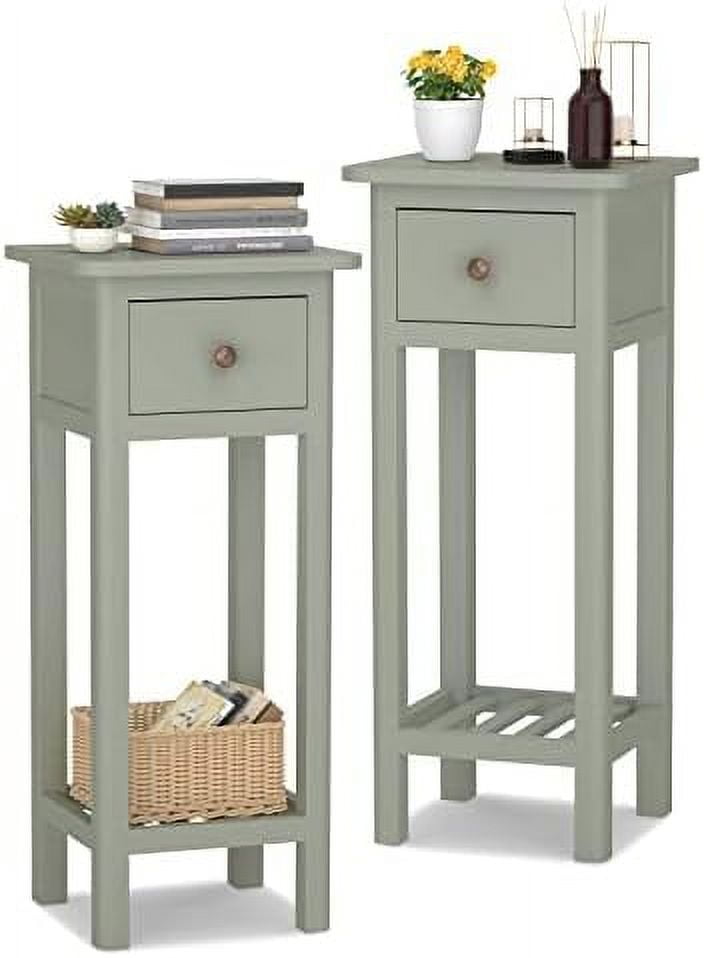 VYIHBO Narrow 31 Inch Tall End Table with Drawer and Farmhouse Acacia ...