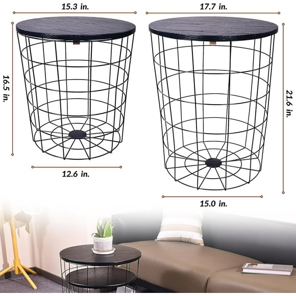 Wire Basket Table Wood Top