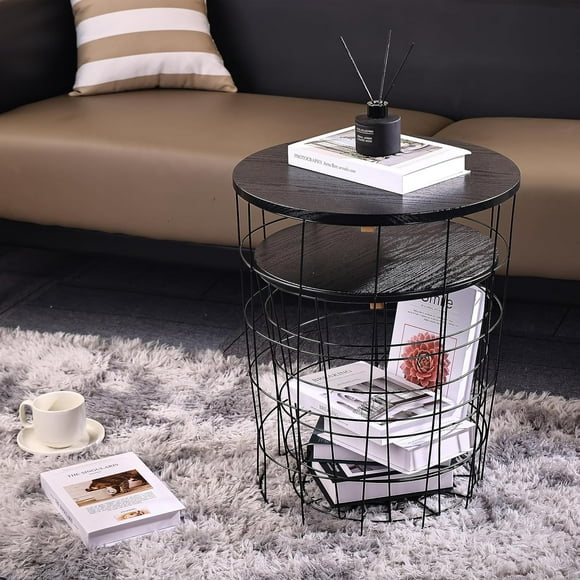 Wire Basket Table Wood Top